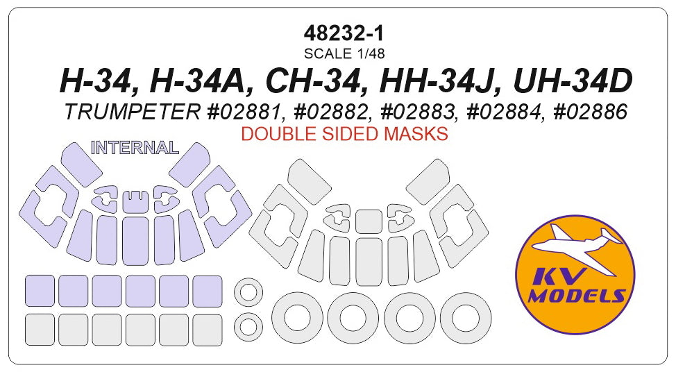 KVモデル 48232-1 1/48 H-34, H-34A, CH-34, HH-34J, UH-34D (トランぺッター) - 内外両面 ...