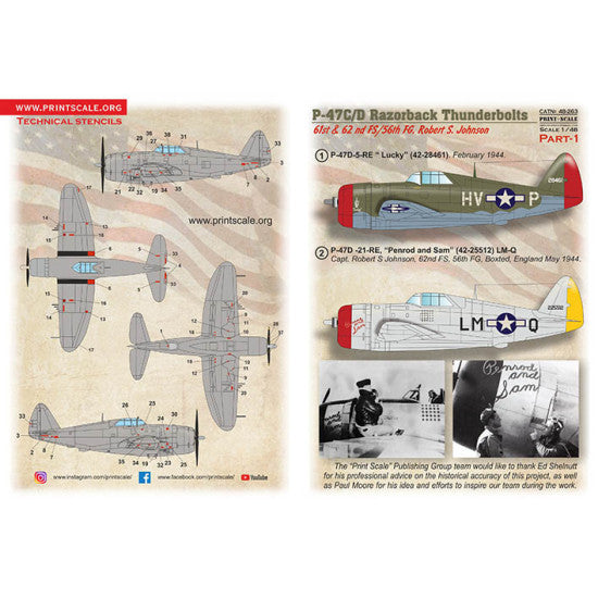 プリントスケール 48-263 1/48 P-47 C/D レイザーバック ロバート S. ジョンソン パート1 – ホビーショップ パンツァーレーア
